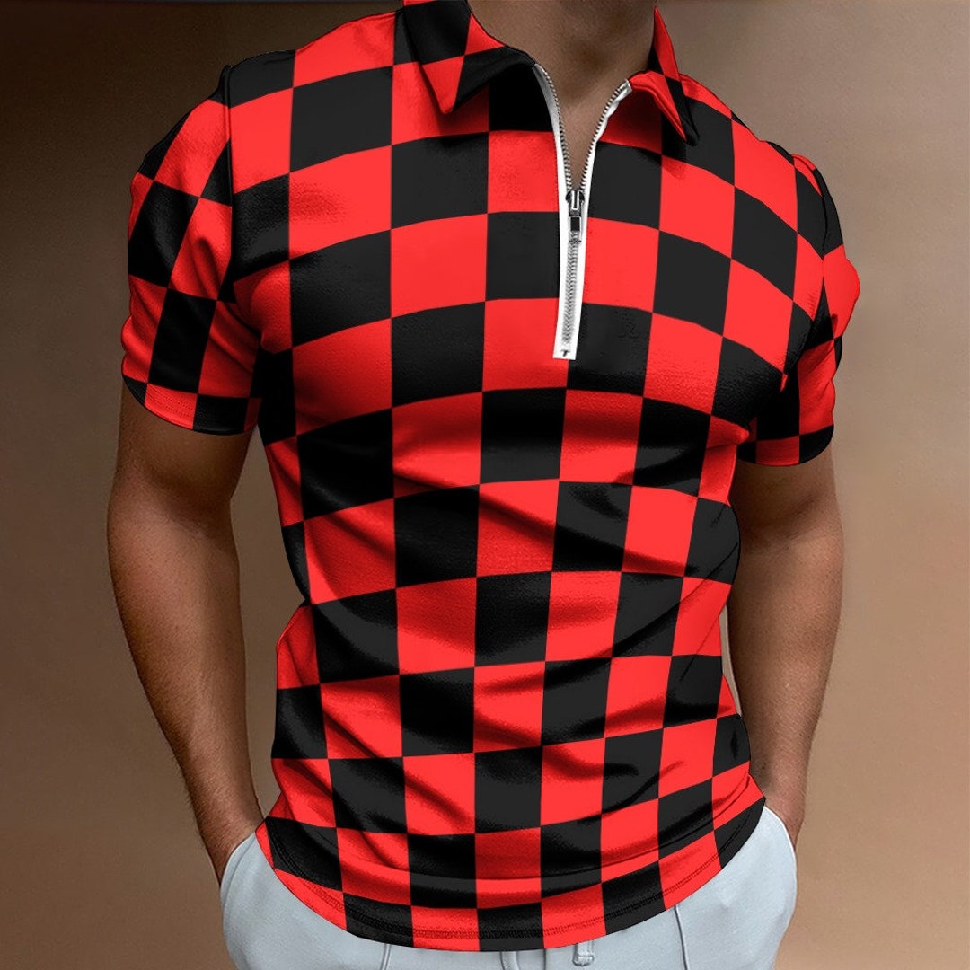 Checkerboard Red and Black Short Sleeve Polo Shirt - Etsy
