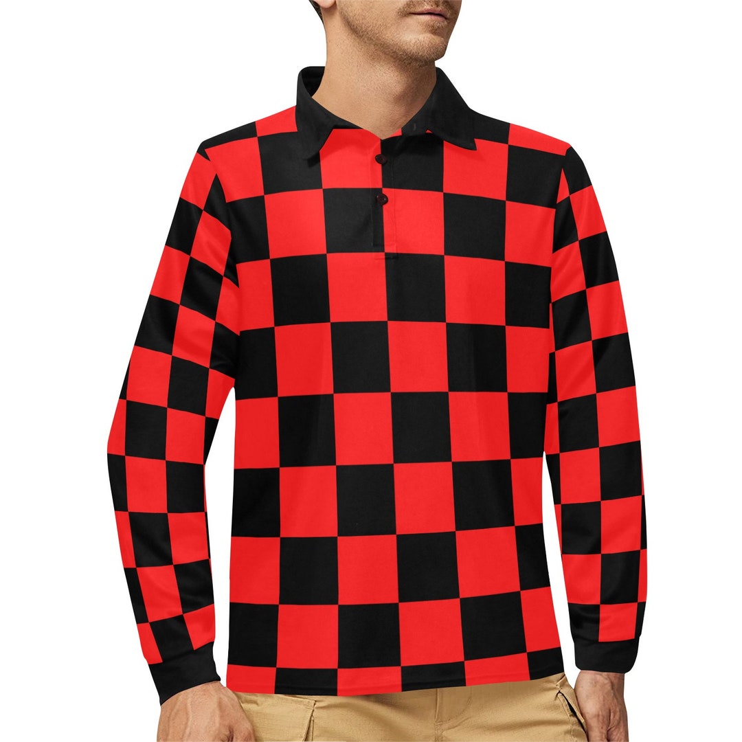Men's Checkerboard Long Sleeve Polo Shirt - Etsy