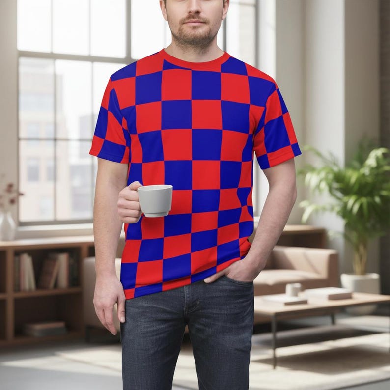 Superhero Checkerboard Shirt Royal Blue & Red - Etsy