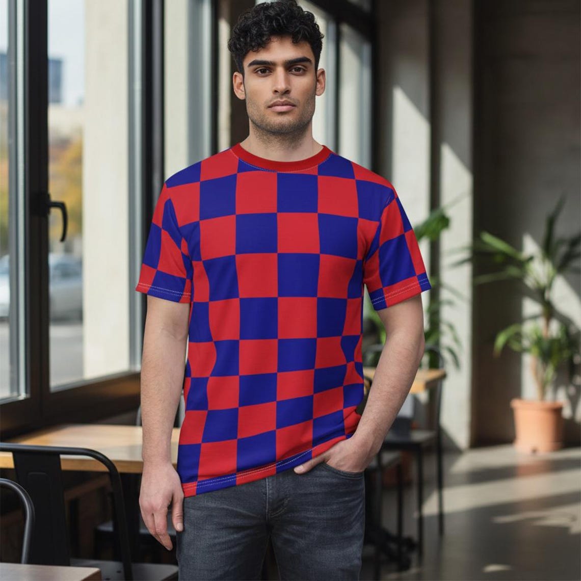Superhero Checkerboard Shirt Royal Blue & Red - Etsy