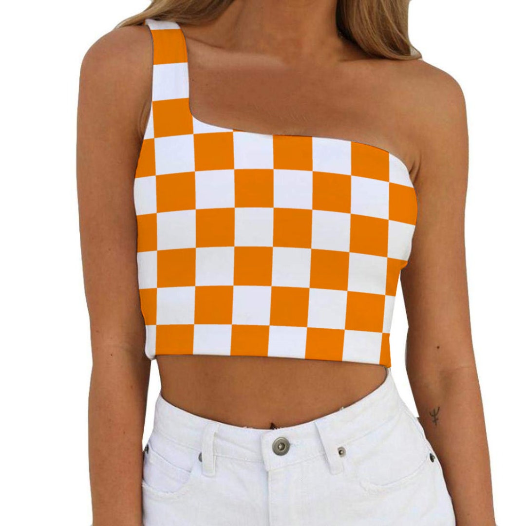 Checkerboard One Shoulder Tank Top Half Shoulder Tank | Checkerboard ...