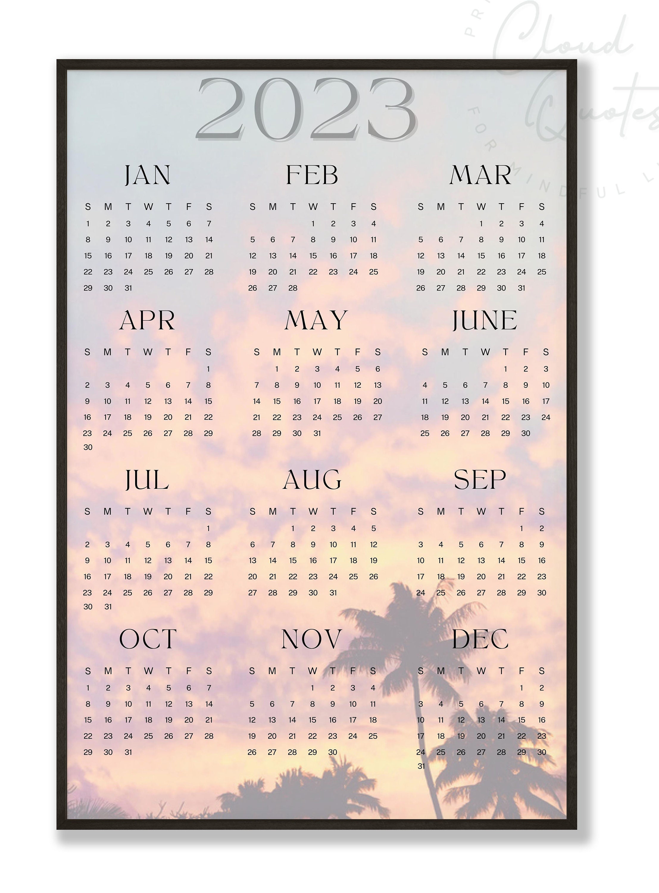 2023 Palm Tree Calendar, Printable Wall Art, Printable Calendar, Wall ...