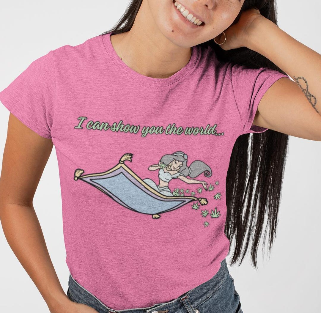 Weed Smoking Jasmine Aladdin Unisex Softstyle T-shirt, Funny Flying ...