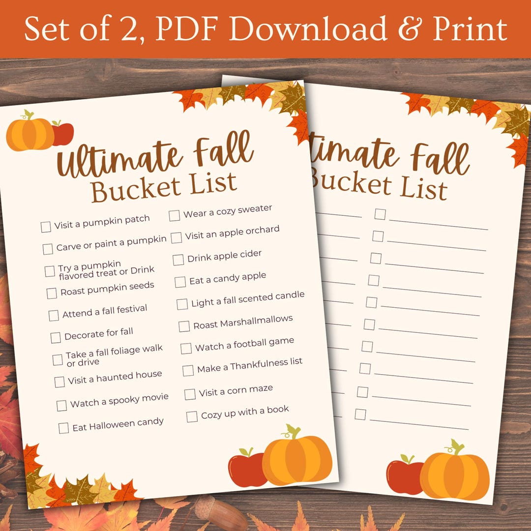 Ultimate Fall Bucket List Printable, Fall Checklist Download, Fall ...