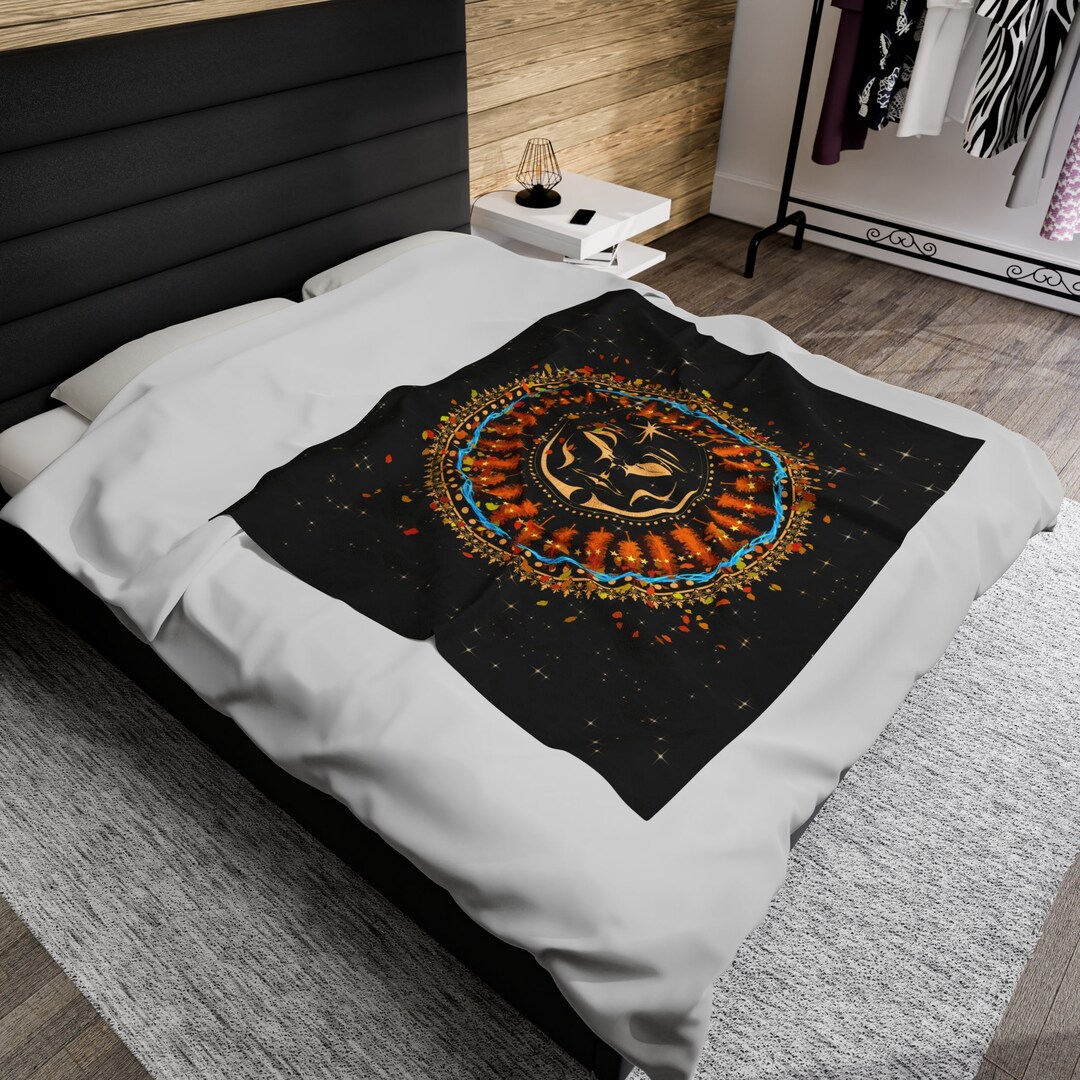 Plush Tribal Sun Face Blanket | Velveteen Moon Rotation Orbit Blanket ...