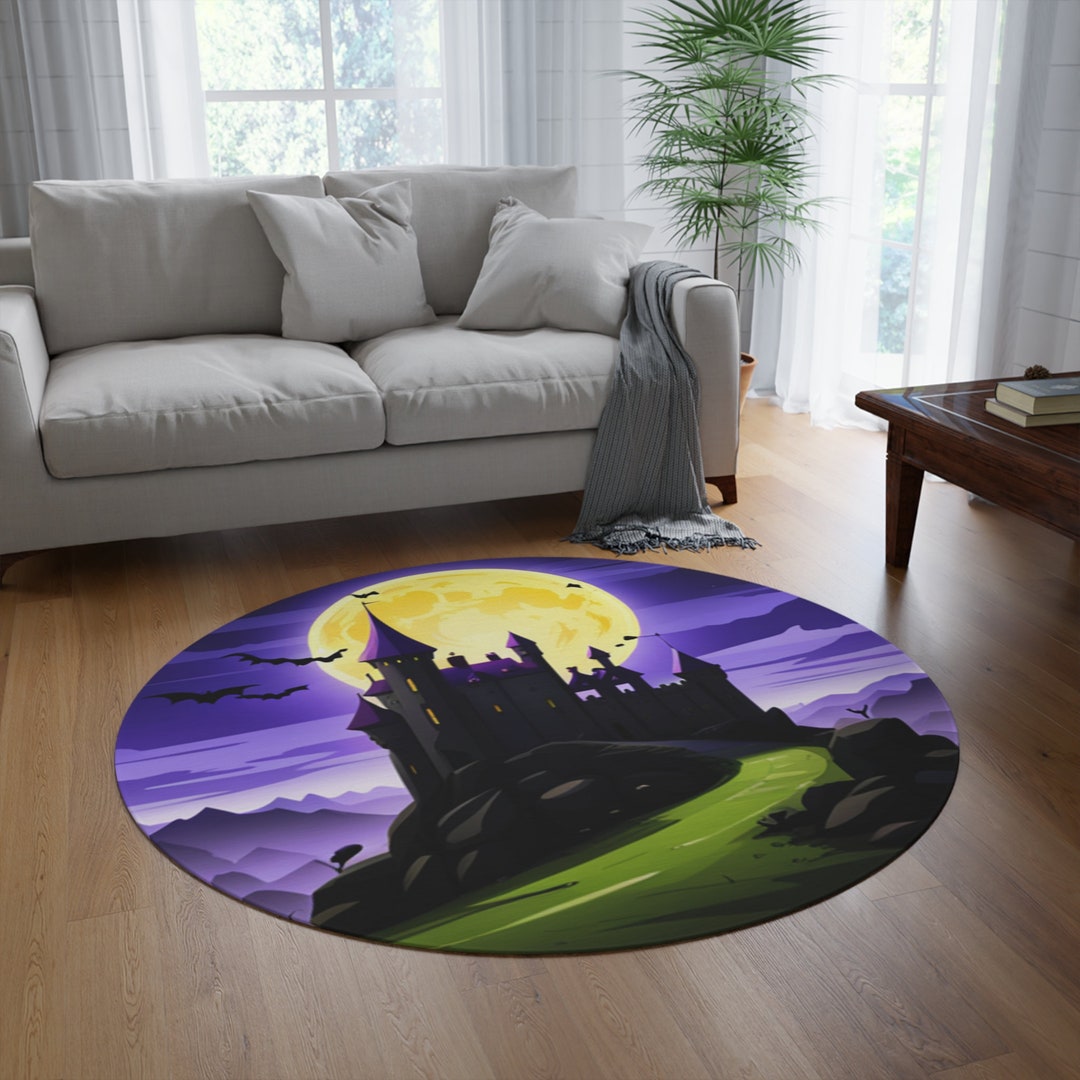 Dark Fantasy Castle Rug | Yellow Moon Castle Rug | Fantasy Rug Moon ...