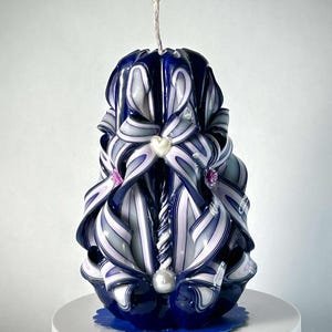 Elegant 5 Inch Royal Blue and Lavender Carved Candle – Handmade ...