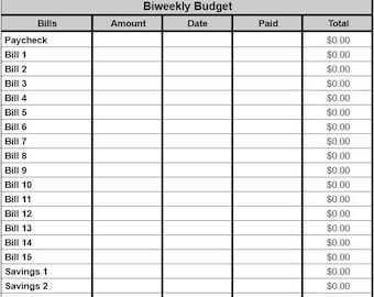 Biweekly Budget Spreadsheet - Etsy