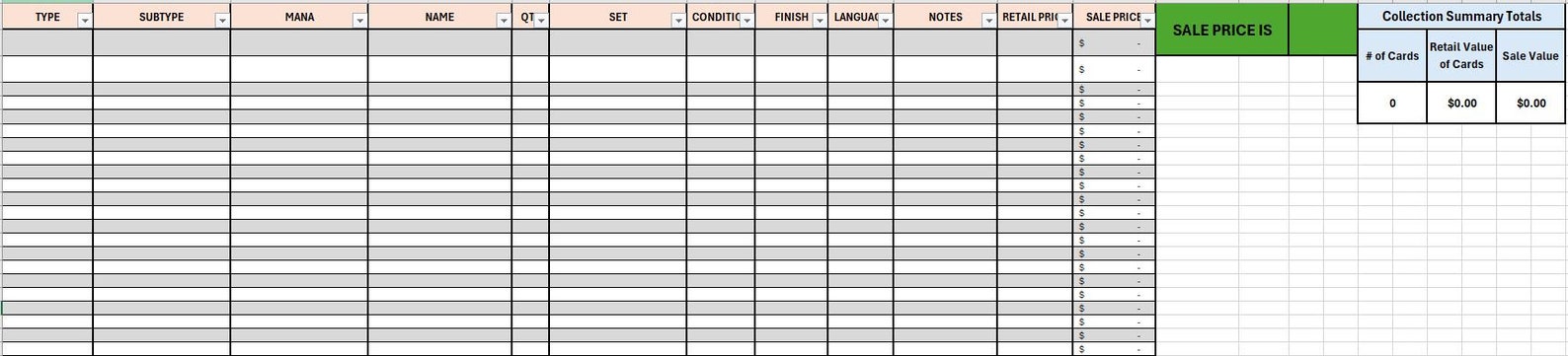 Magic the Gathering Collection Templates for Sellers and Collectors ...