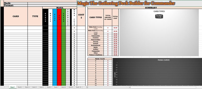 Magic the Gathering Ultimate Deck Builder for Commander Spreadsheet for ...