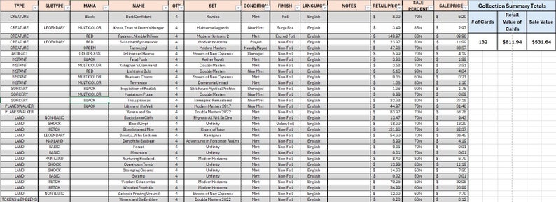 Magic the Gathering Collection Templates for Sellers and Collectors ...