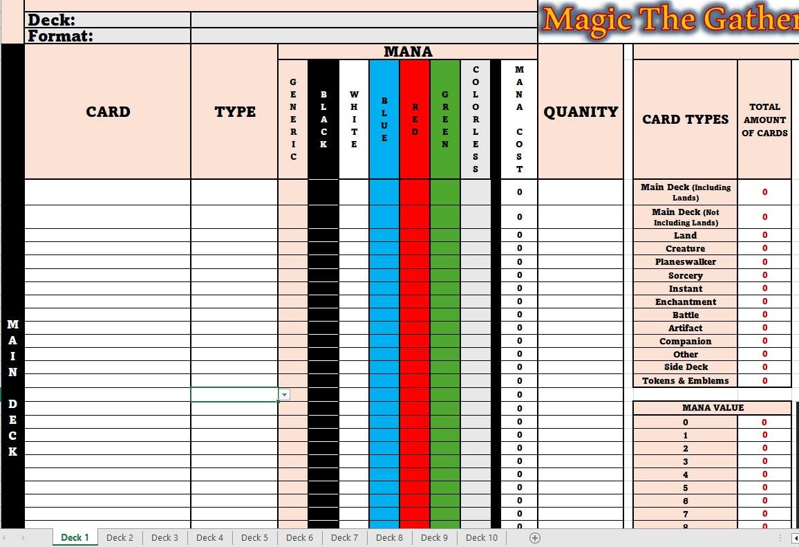 Magic the Gathering Ultimate Deck Builder Spreadsheet for Excel and Google Sheets - Etsy