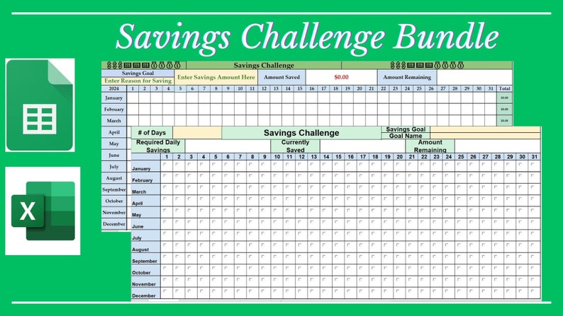 Savings Challenge Bundle Spreadsheets - Etsy