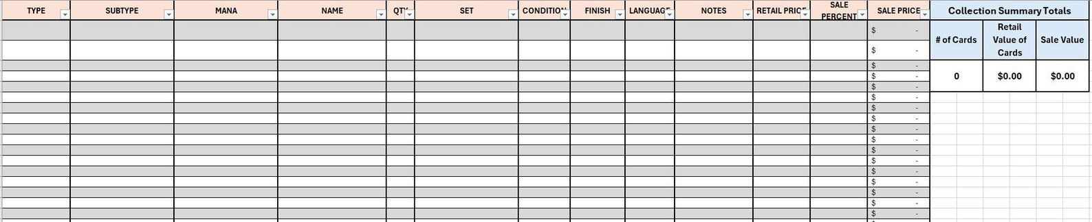 Magic the Gathering Collection Templates for Sellers and Collectors ...