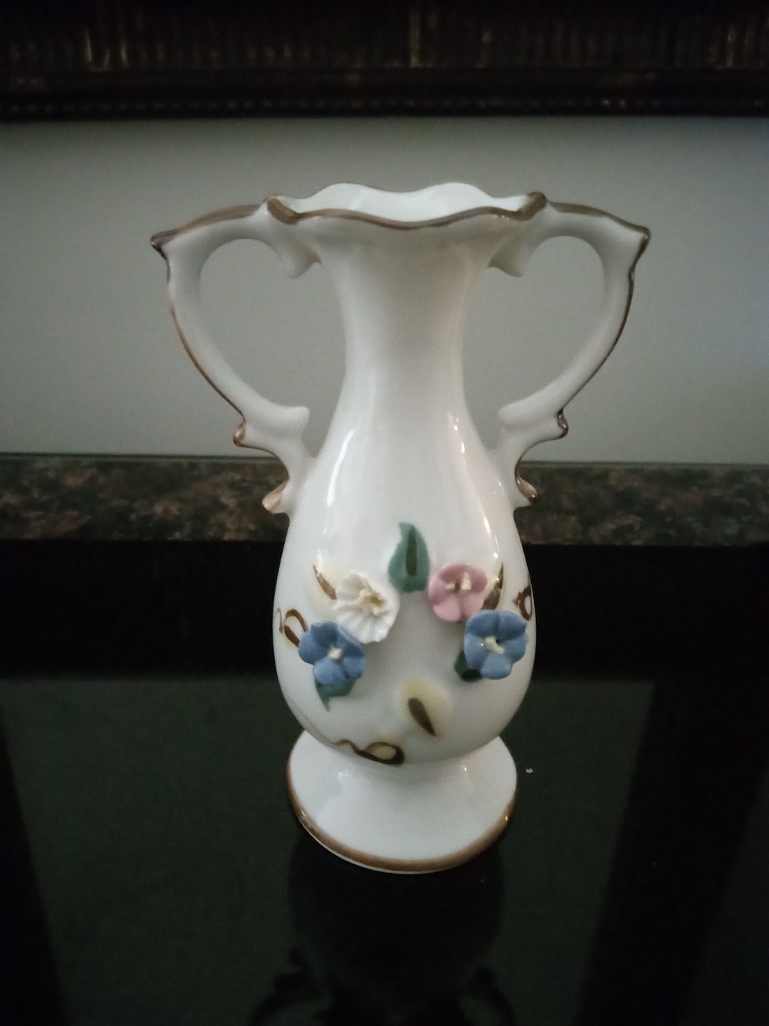 Vintage White Glazed Porcelain 3D Roses Bud Vase - Etsy