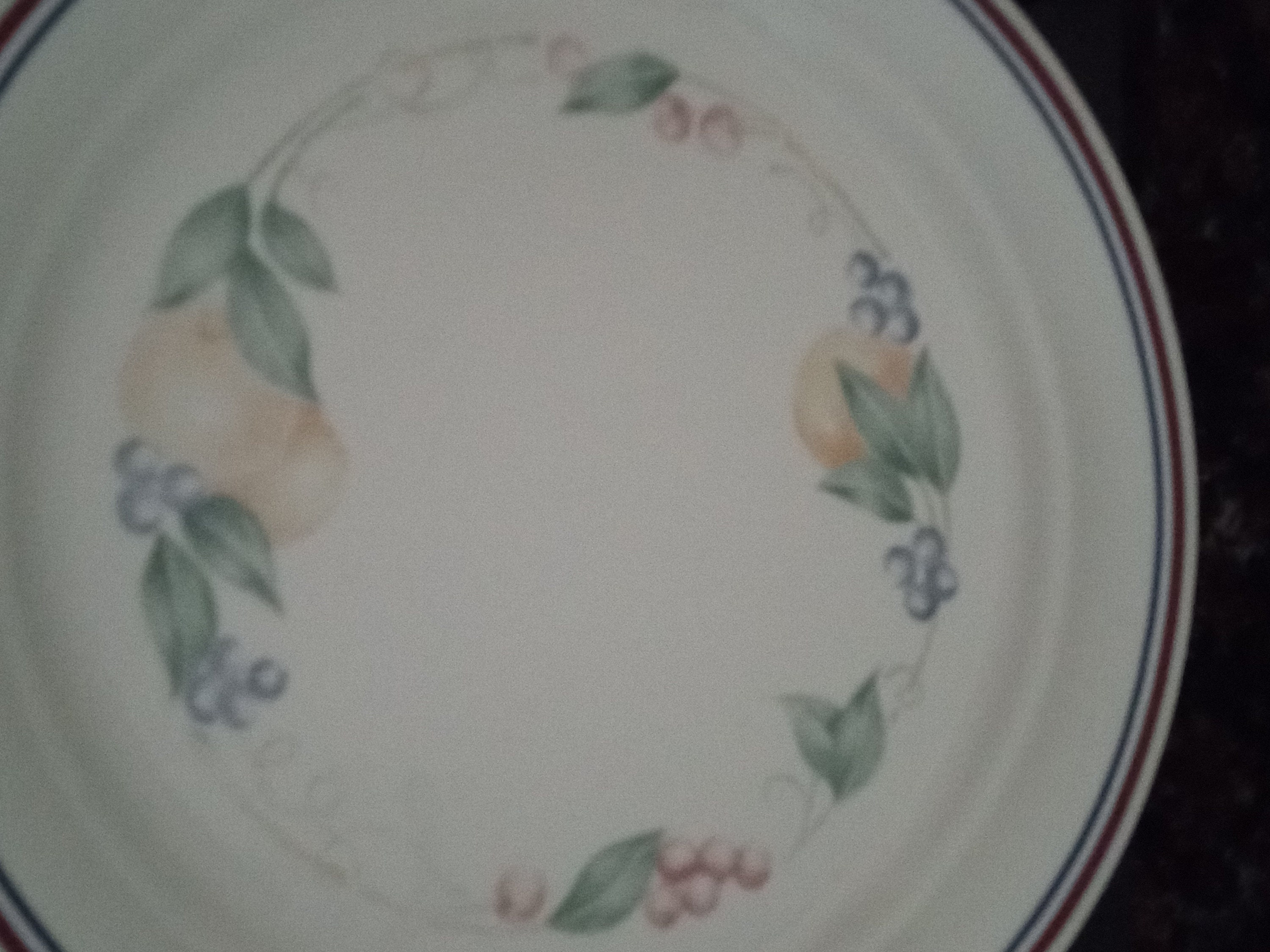 Vintage CORELLE Abundance Fruit Sandstone Maroon Blue Rim Desert Plate ...