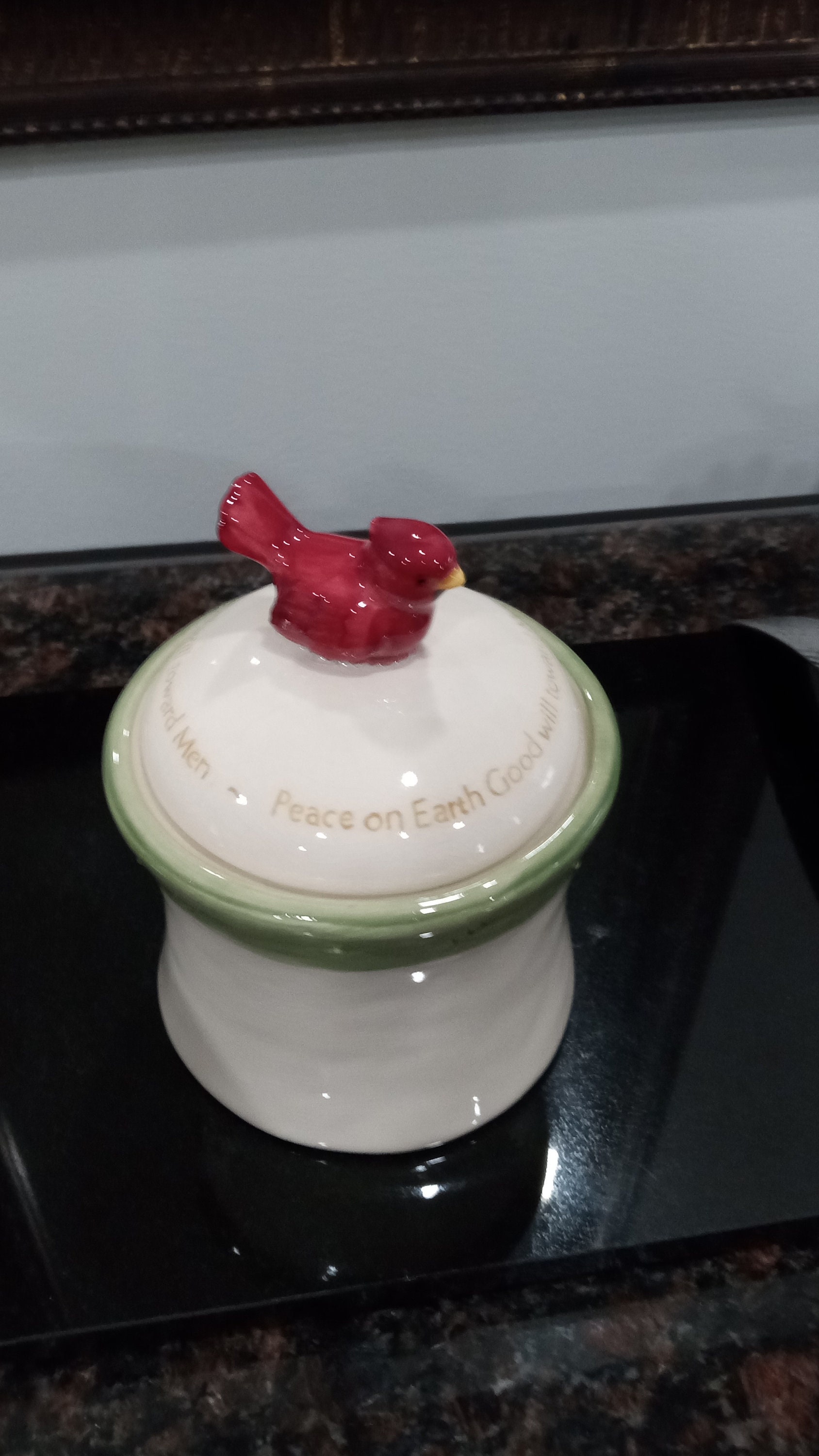 Vintage Ceramic Green Border Canister With Red CARDINAL Bird - Etsy