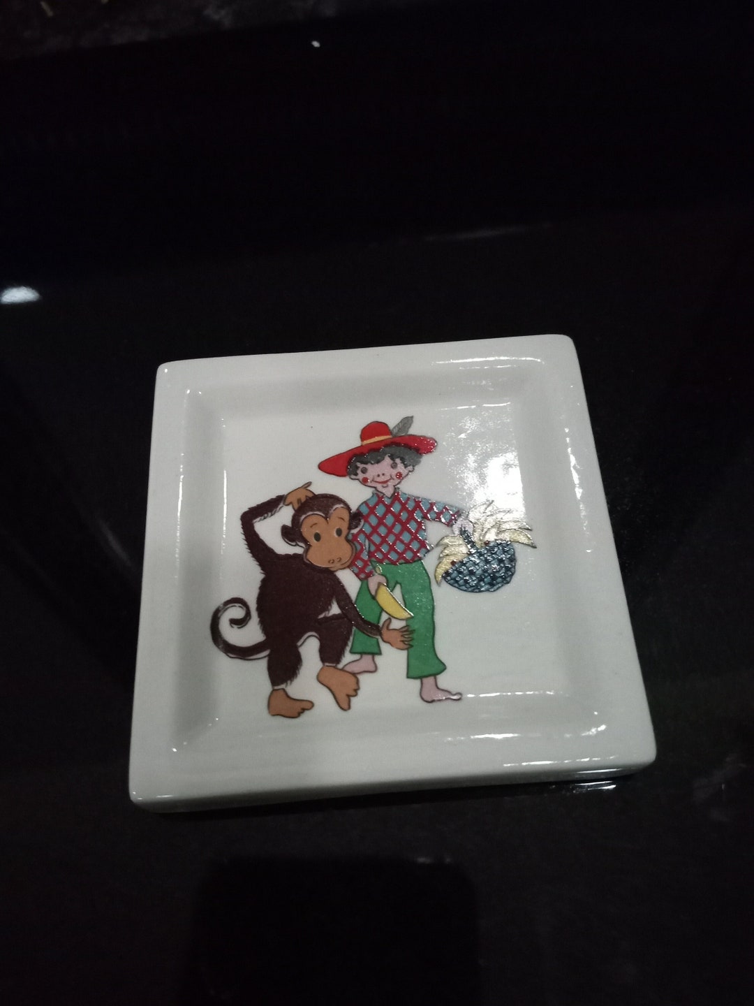 Vintage Old Forge Pottery Boy With Monkey & Banana Basket . SPEXHALL - Etsy