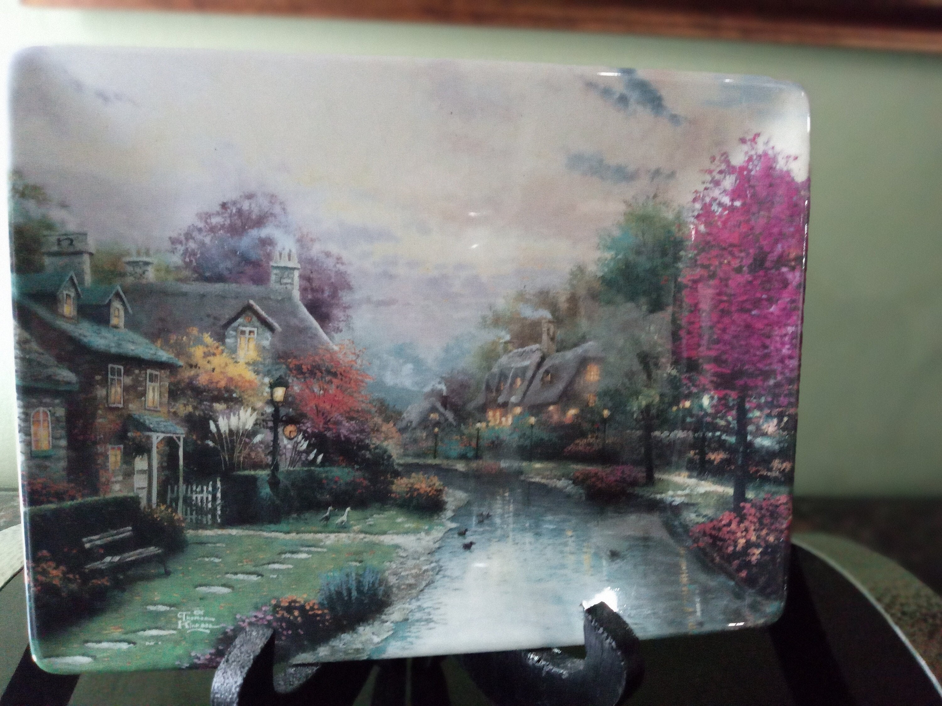 Vintage THOMAS KINKADE lamp Light Brooke Hanging Plate No 17454C - Etsy