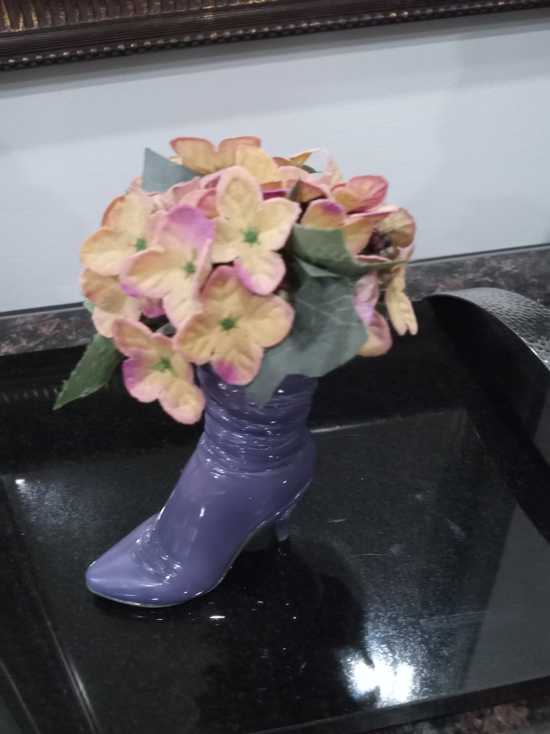 Ceramic Purple Boot Shoe With Purple Flowers - Etsy