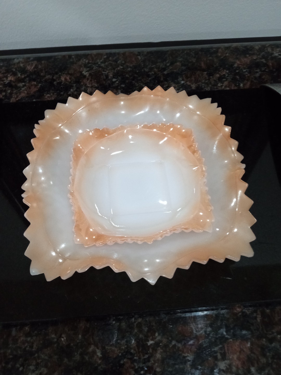 Vintage Milk Glass SAWTOOTH Edge Candy Dish Set - Etsy