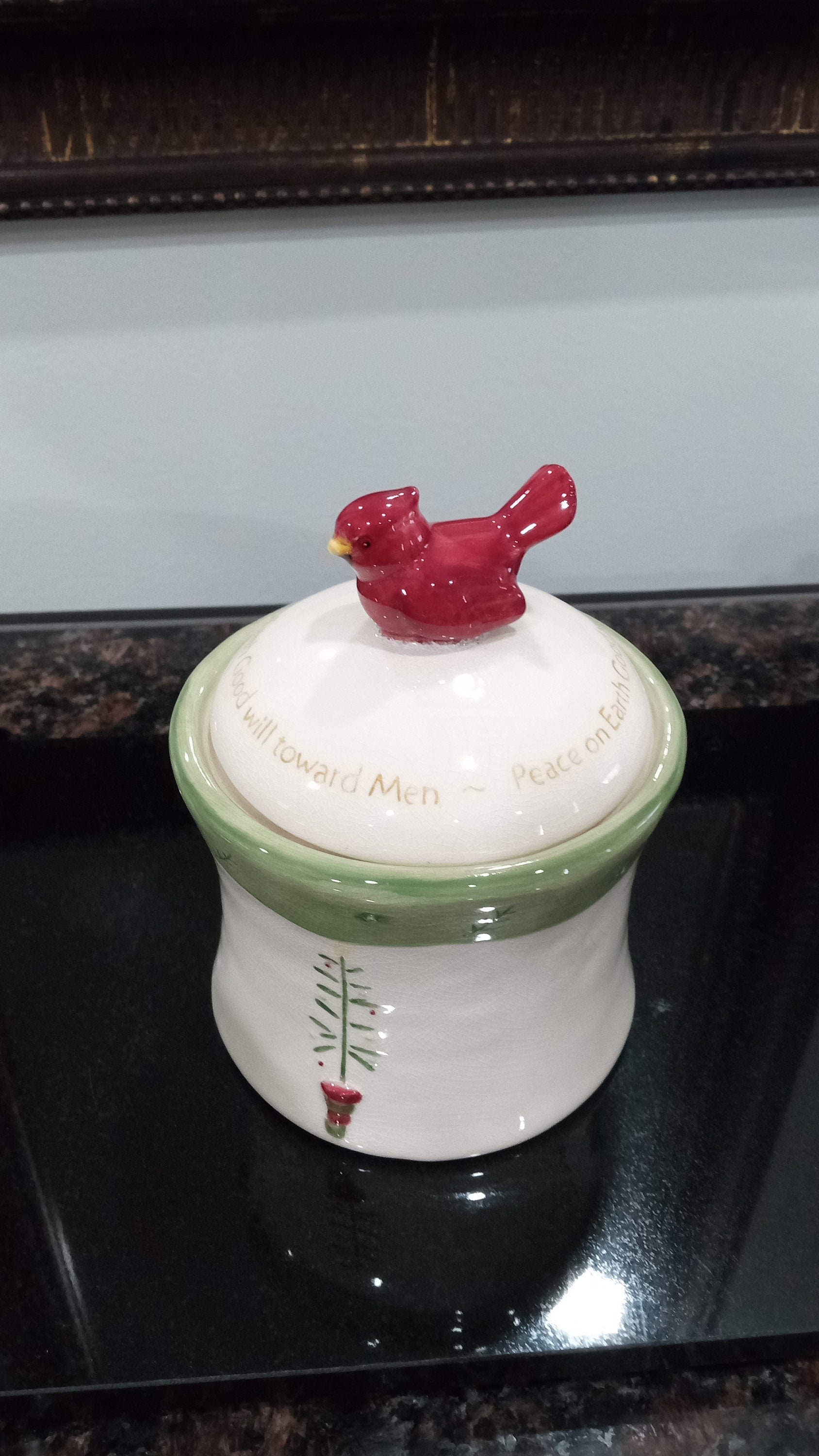 Vintage Ceramic Green Border Canister With Red CARDINAL Bird - Etsy