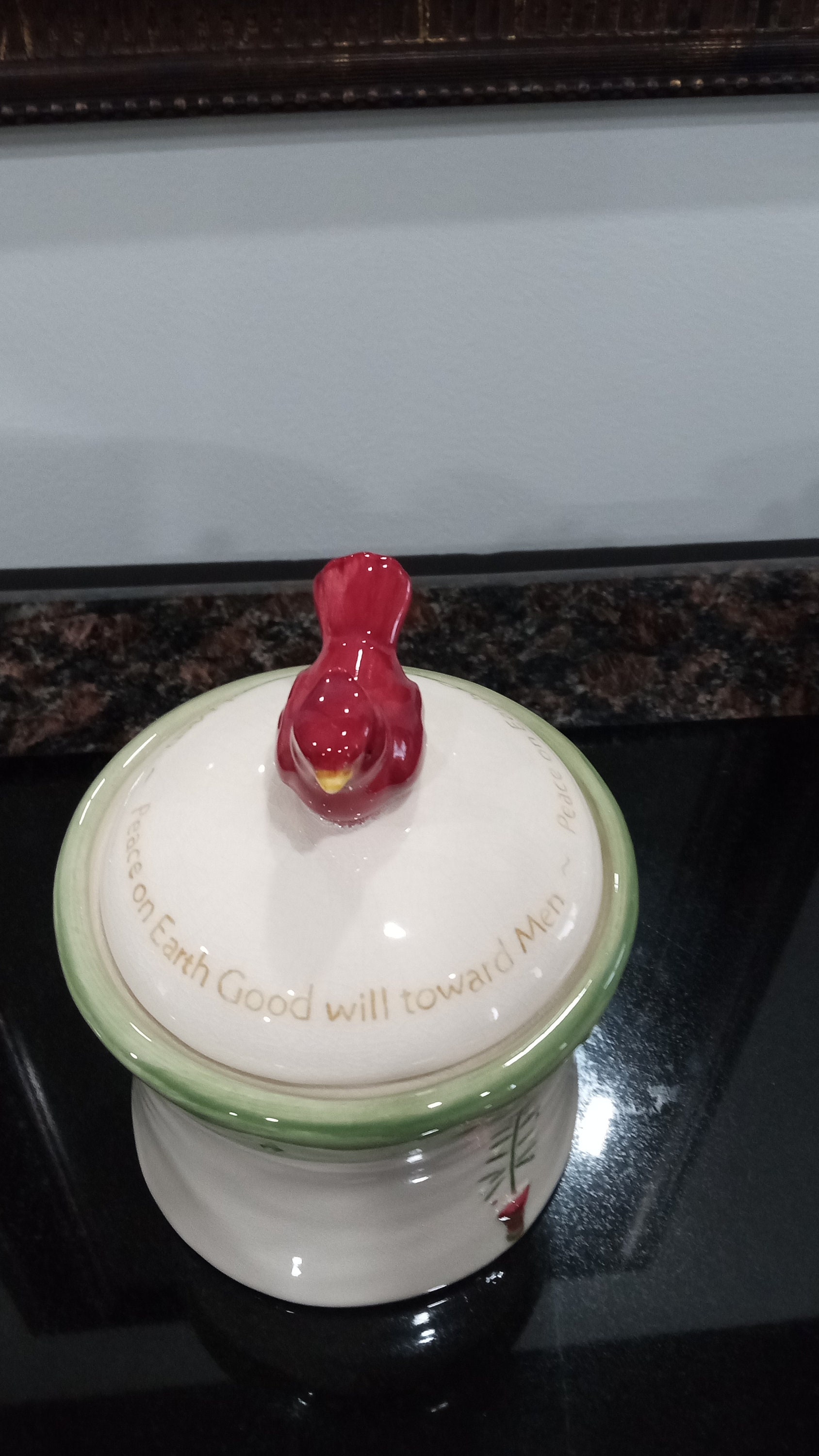 Vintage Ceramic Green Border Canister With Red CARDINAL Bird - Etsy