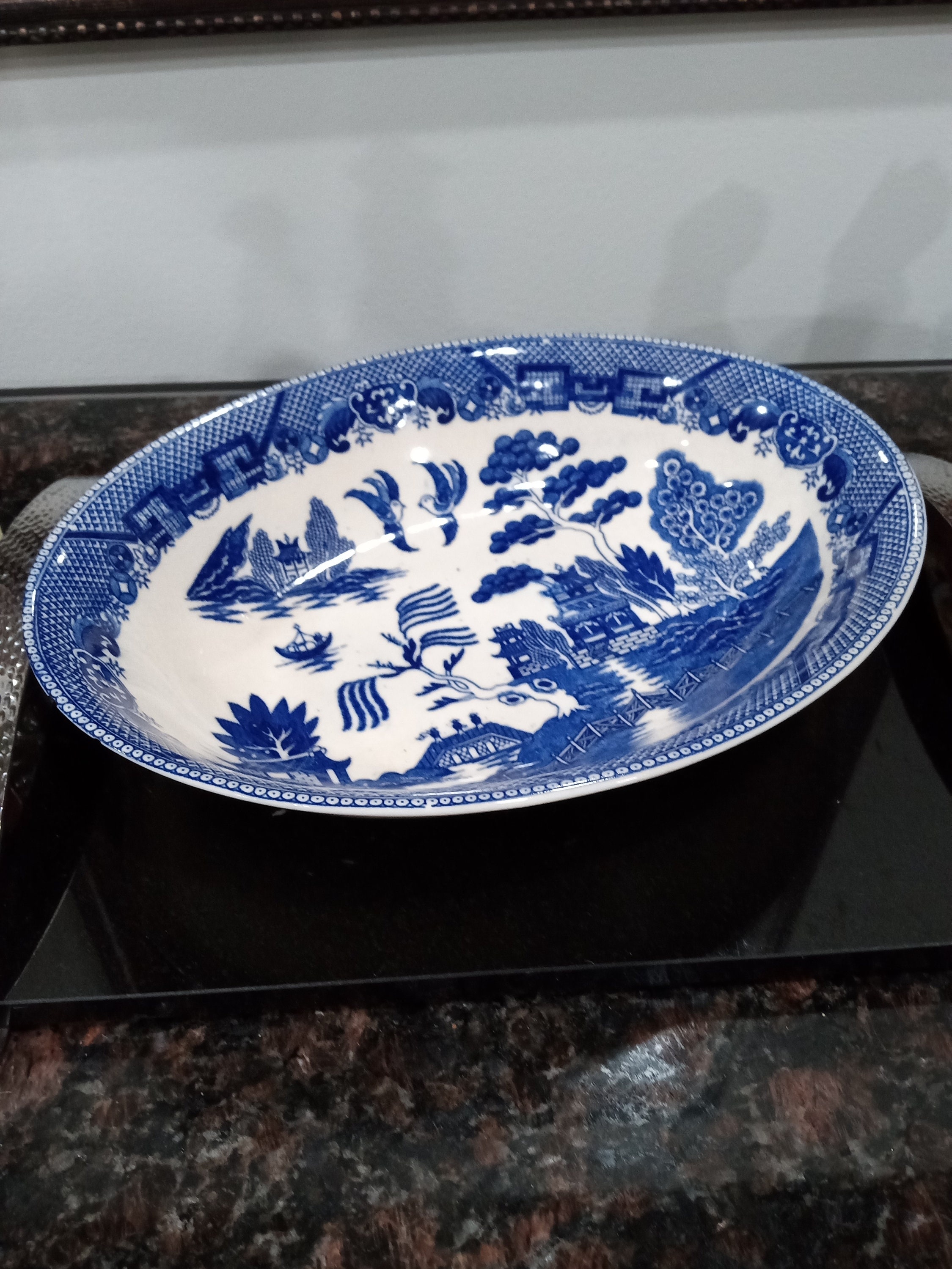 Vintage Japanese Blue White WILLOWWARE Serving Dish - Etsy