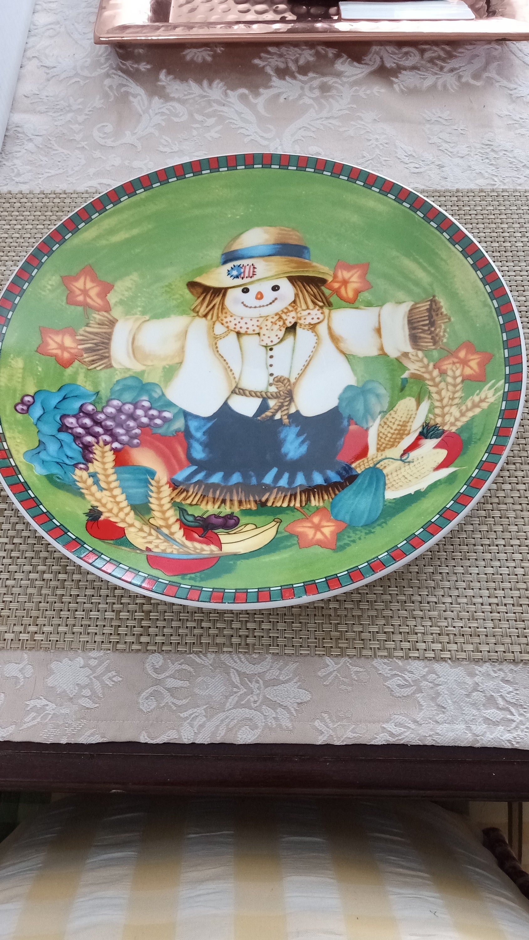 Vintage Scare Crow Happy Harvest Round Platter Plate by WCL - Etsy