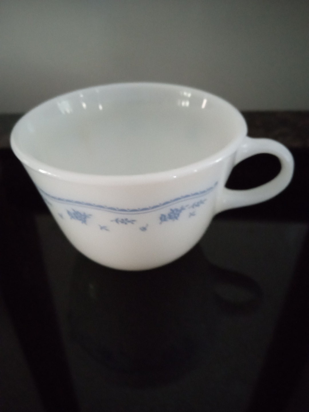 Vintage Pyrex White Glass Morning Blue Flower Boarder Coffee Tea Cup - Etsy