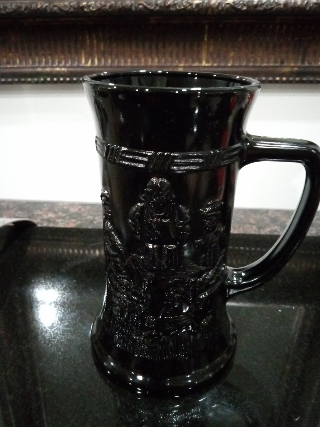 Vintage Black TIARA Glass Beer Stein Tavern Scene Mug - Etsy