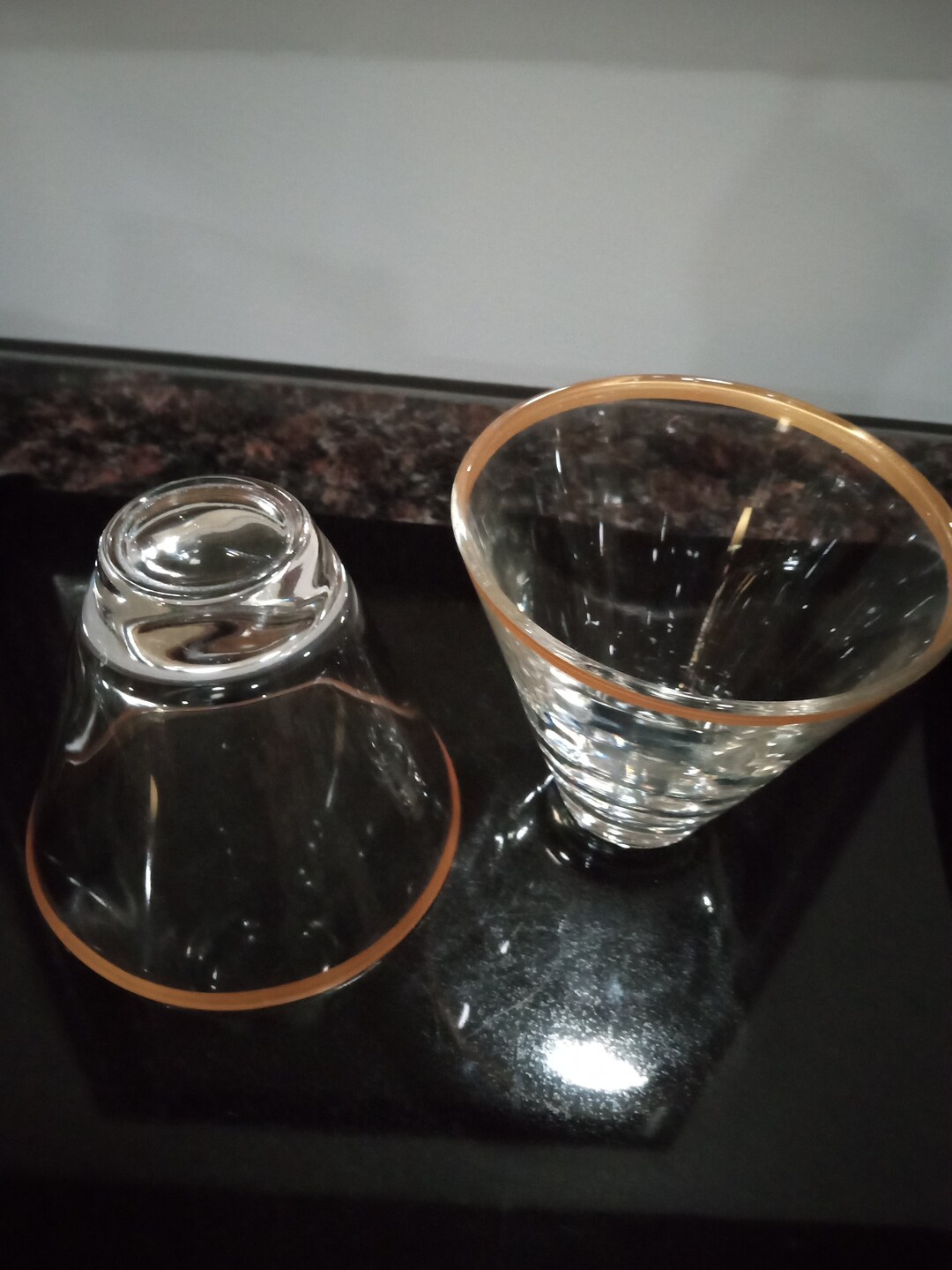 Vintage Set of Two Gold Rim Glassware - Etsy