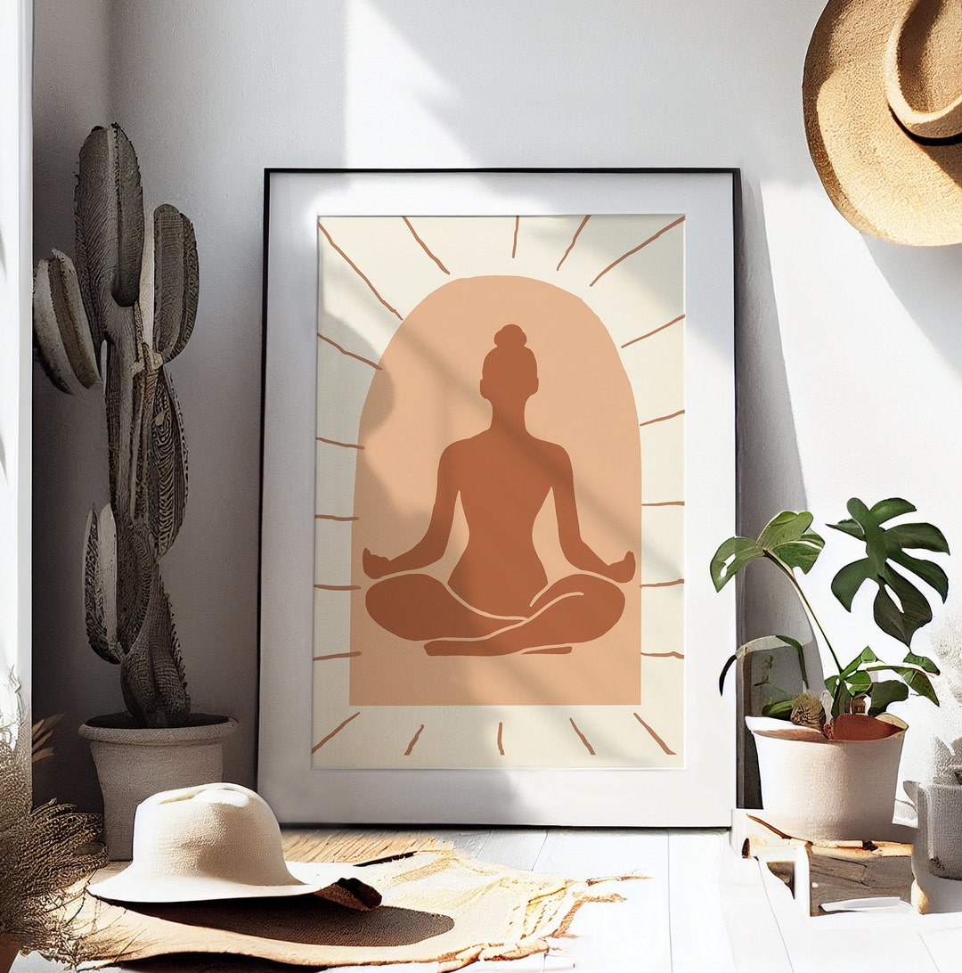 Chill Yoga Pose Feminine Line Digital Art With Brown Tones ...