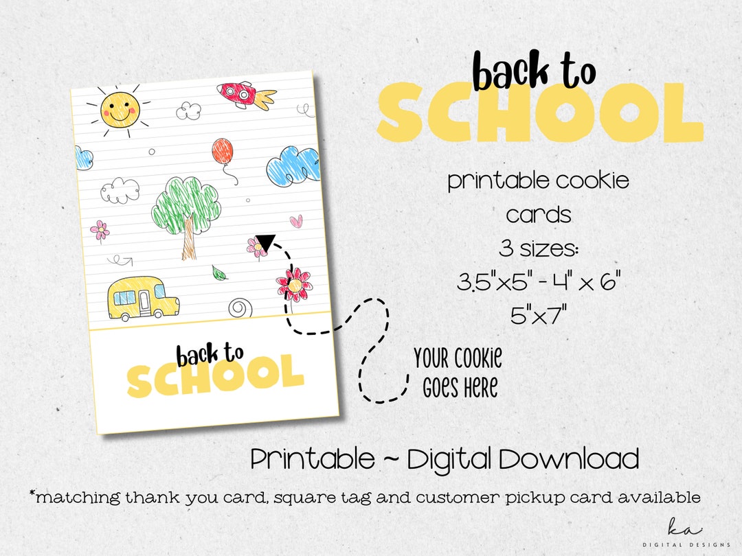 PRINTABLE Back to School Cookie Card 1st Day of School Cookie Card ...