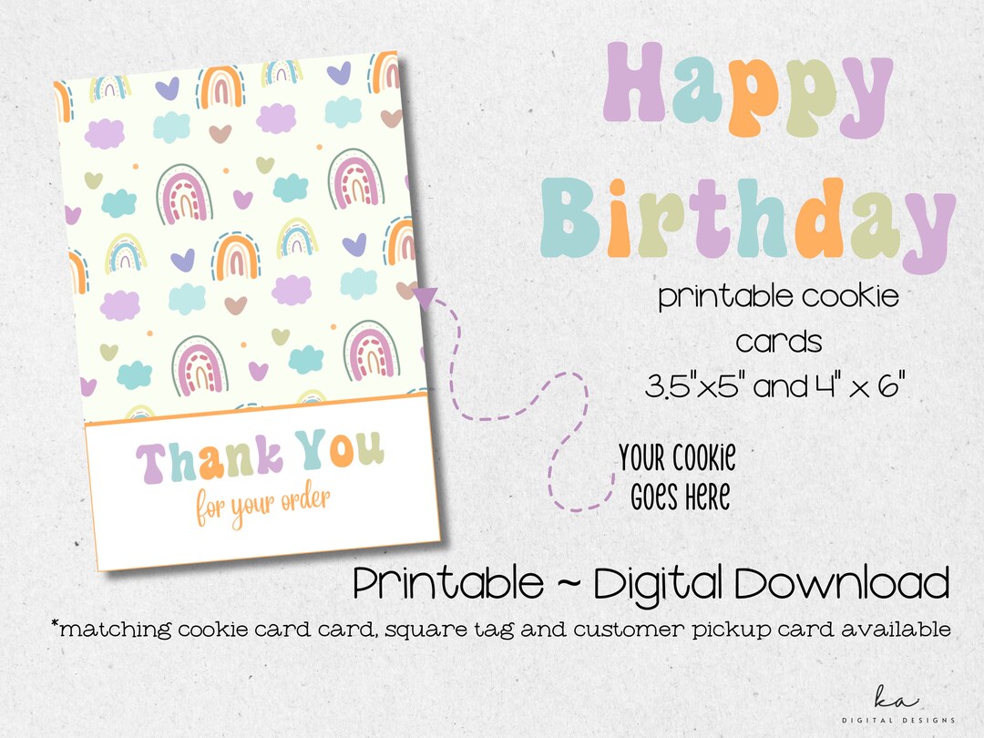 PRINTABLE happy Birthday Thank You for Your Order Cookie Card Birthday ...