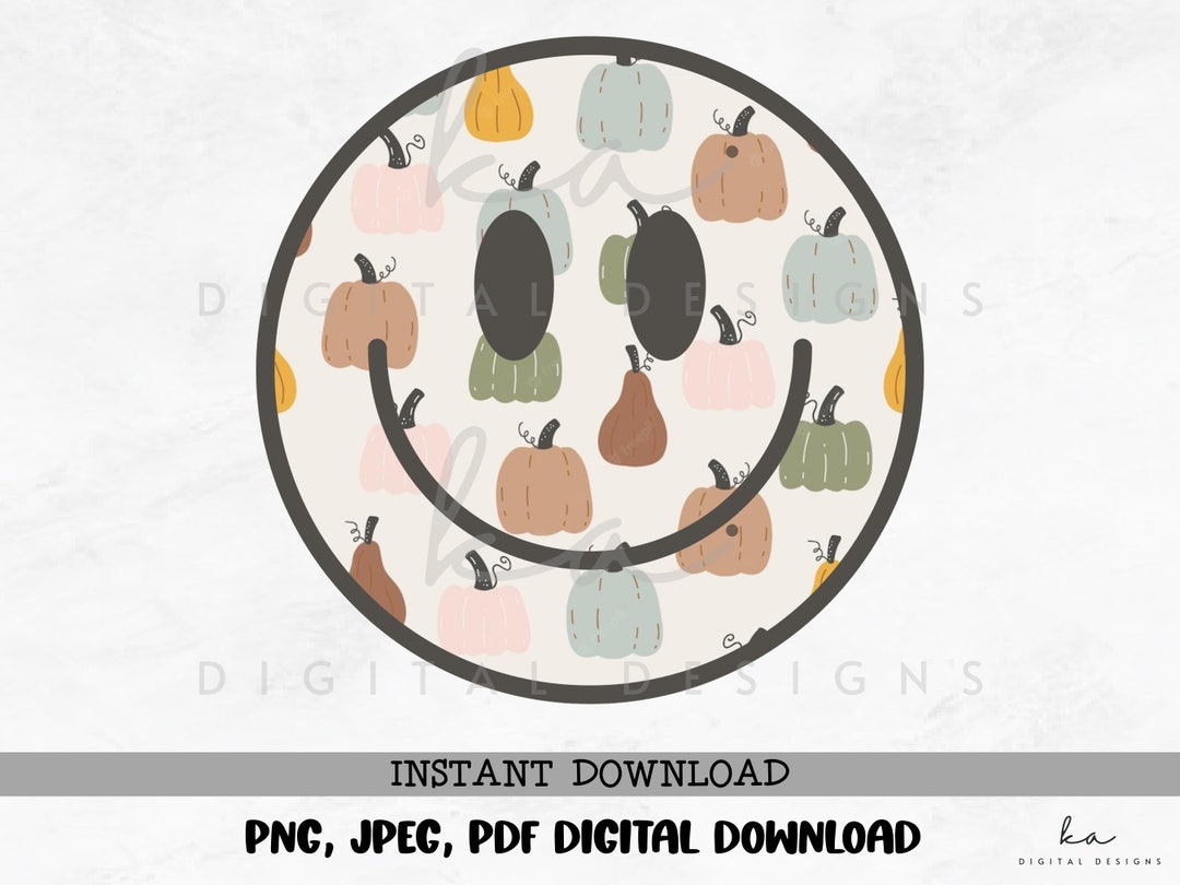 Fall Smiley Face PNG/JPEG/PDF Instant Digital Download, Fall, Gourds ...