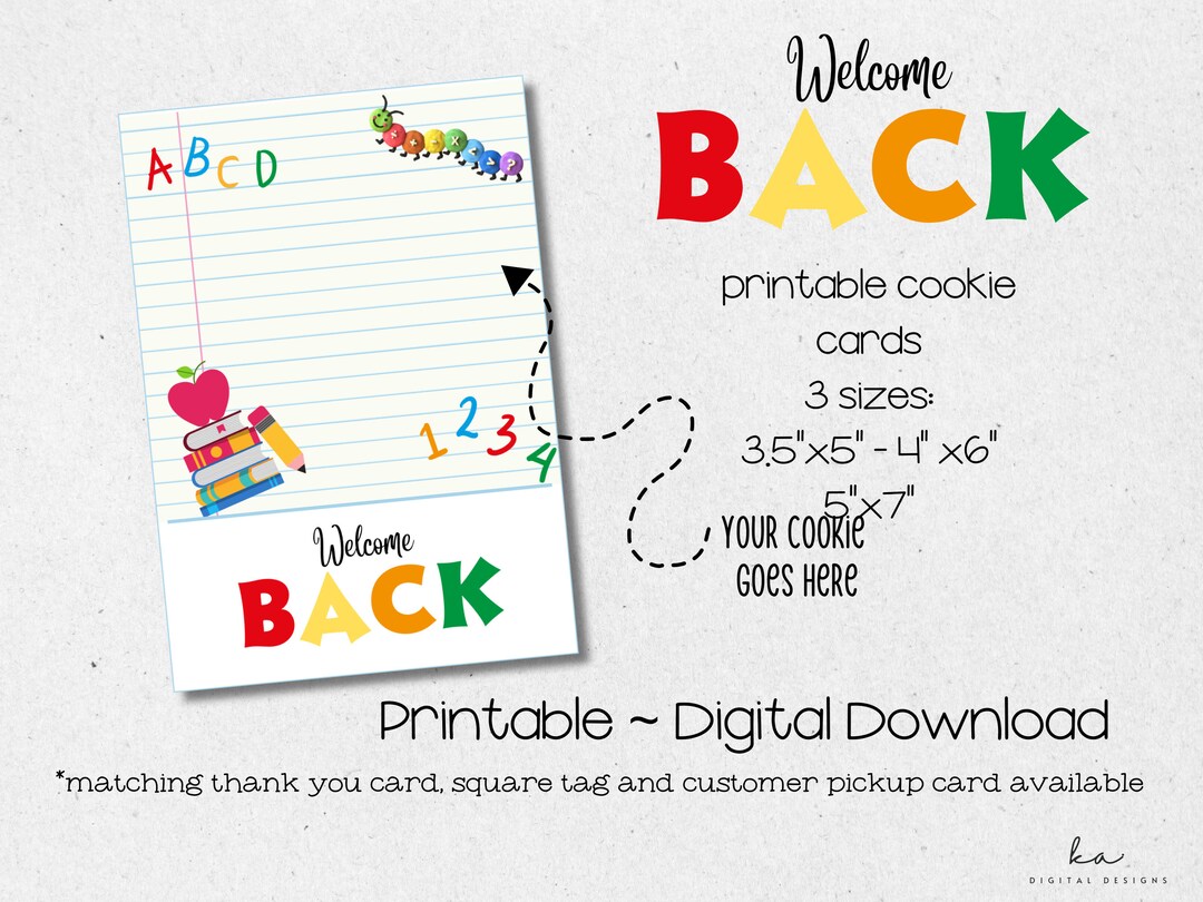 PRINTABLE welcome Back Cookie Card Custom Cookies 1st Day of School ...