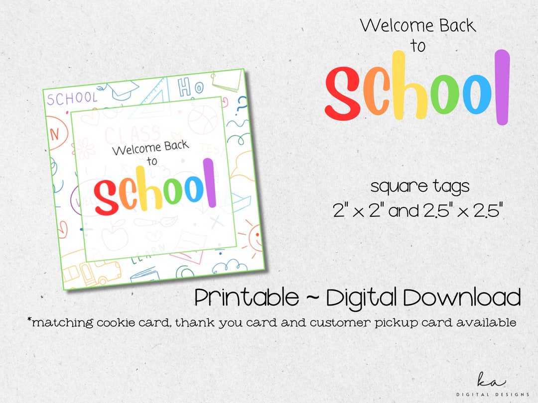 PRINTABLE welcome Back to School Square Cookie Tags 2 X 2 & 2.5 X 2.5 ...