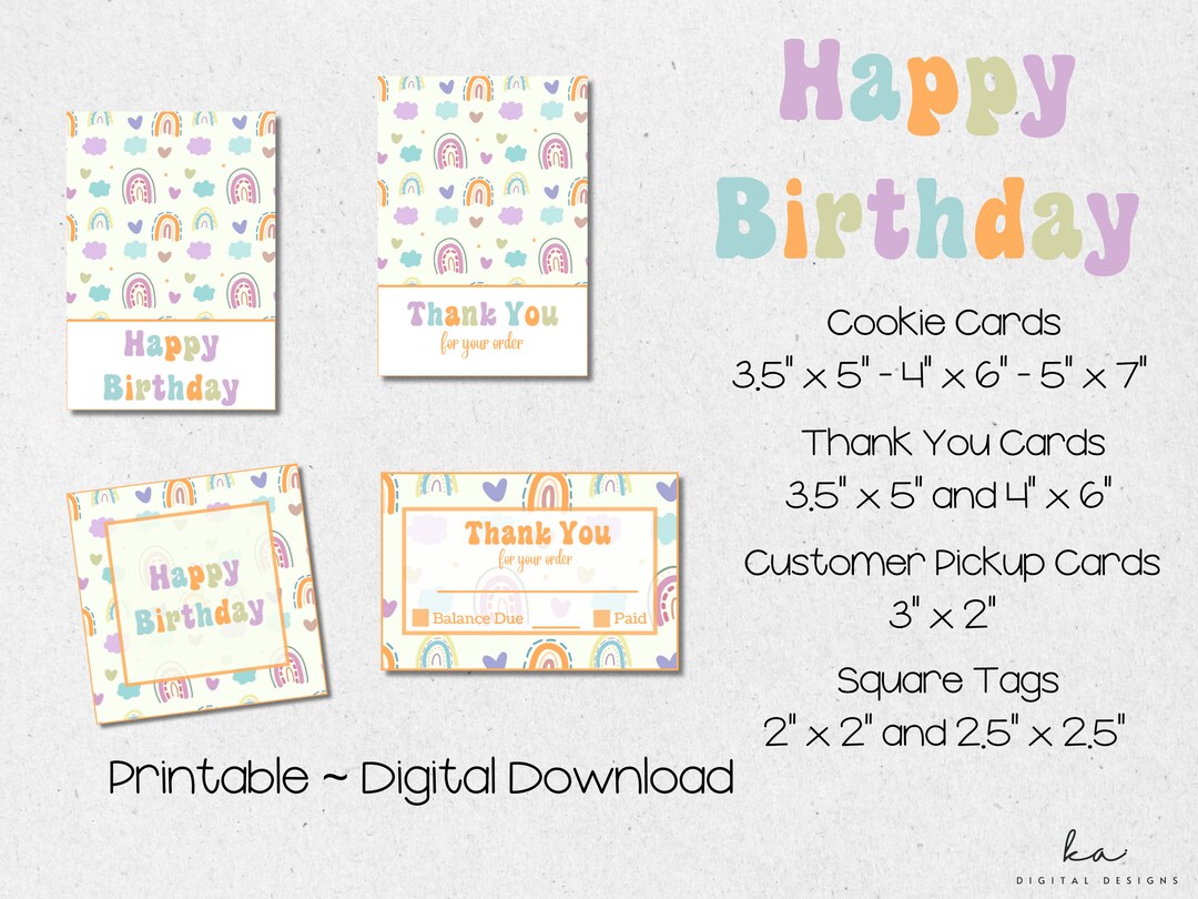 PRINTABLE happy Birthday Bundle, Multiple Size Cookie Cards, Tags ...