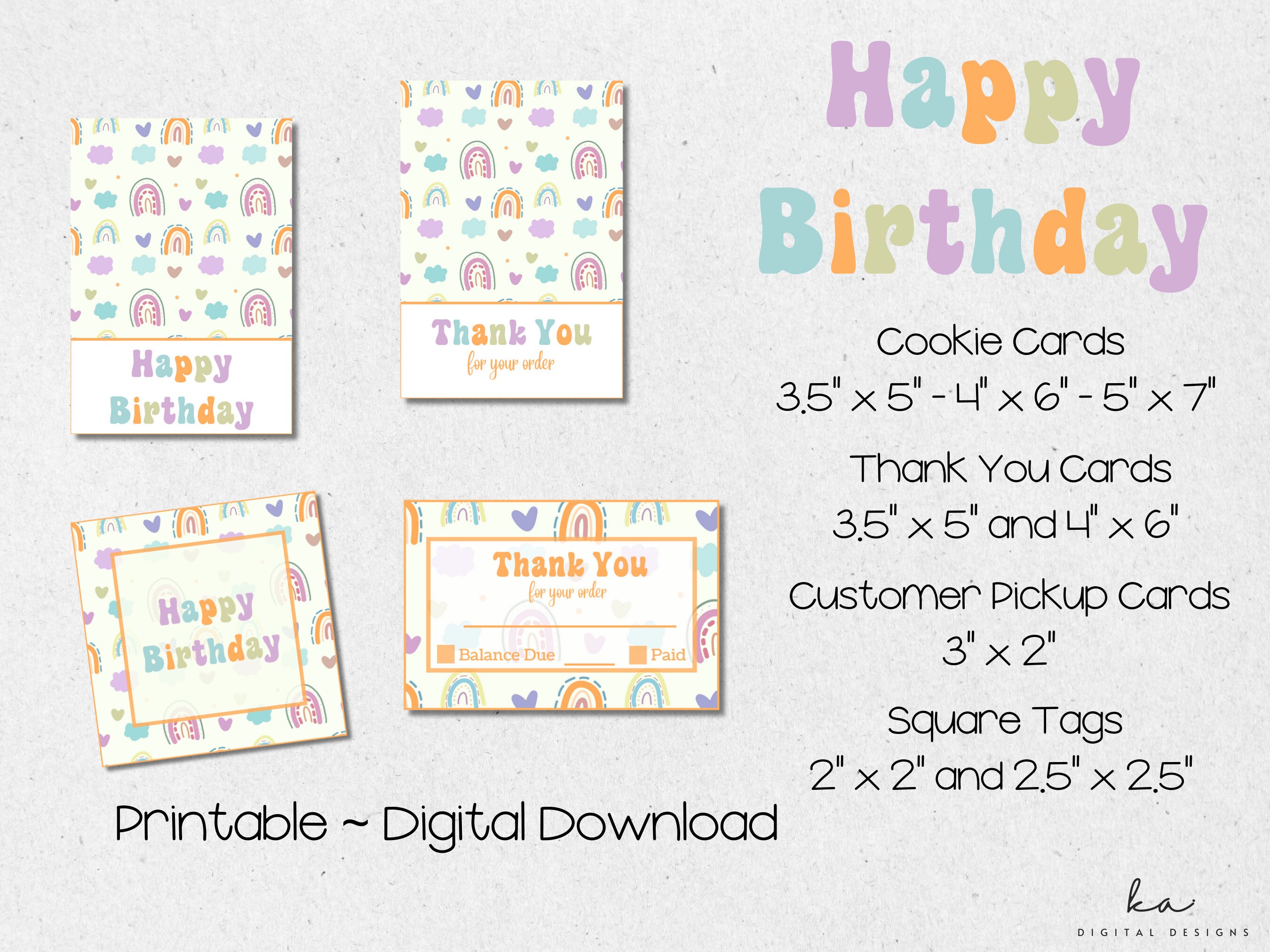 PRINTABLE happy Birthday Bundle, Multiple Size Cookie Cards, Tags ...