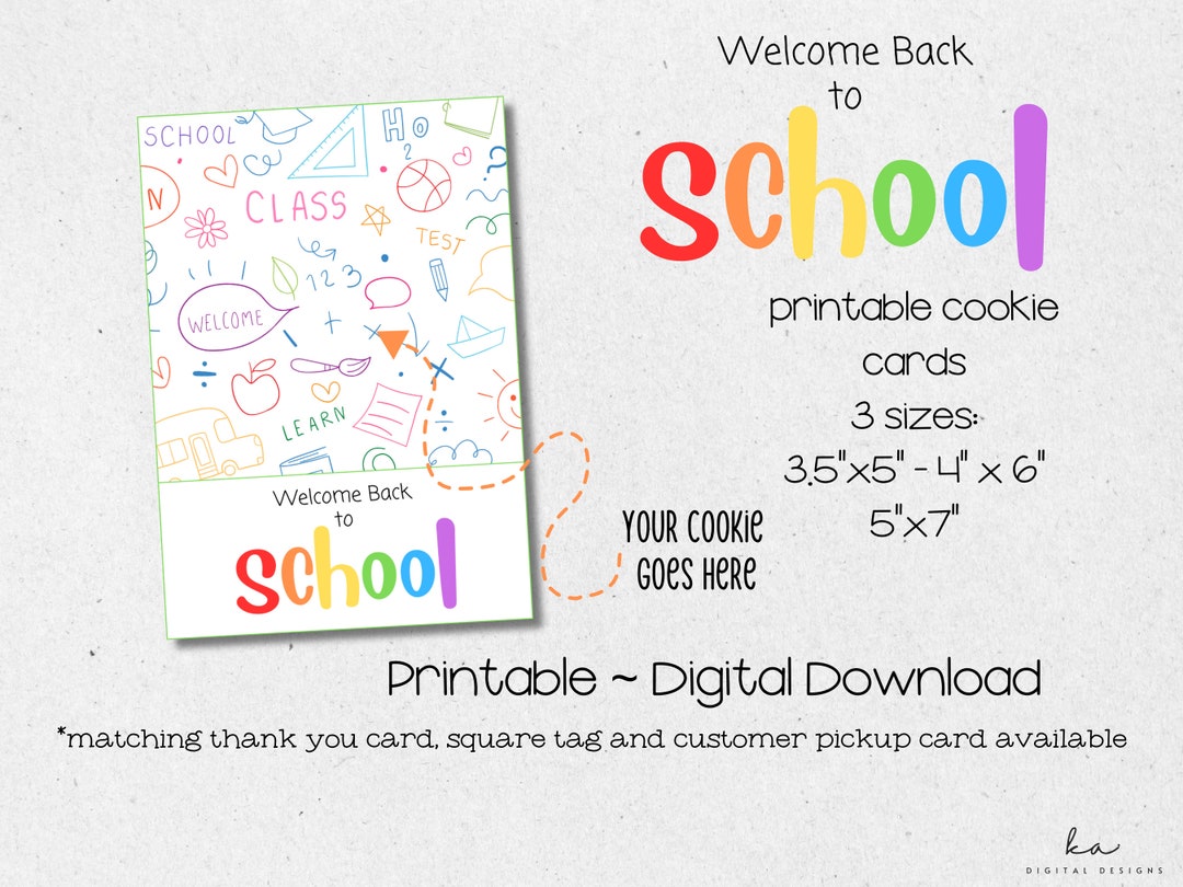 PRINTABLE welcome Back to School Cookie Card. 1st Day of School Cookie ...