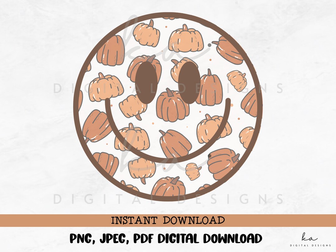 Fall Smiley Face PNG/JPEG/PDF Instant Digital Download, Groovy Smiley ...