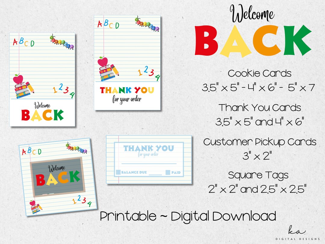 PRINTABLE welcome Back School Bundle, Multiple Size Cookie Cards, Tags ...