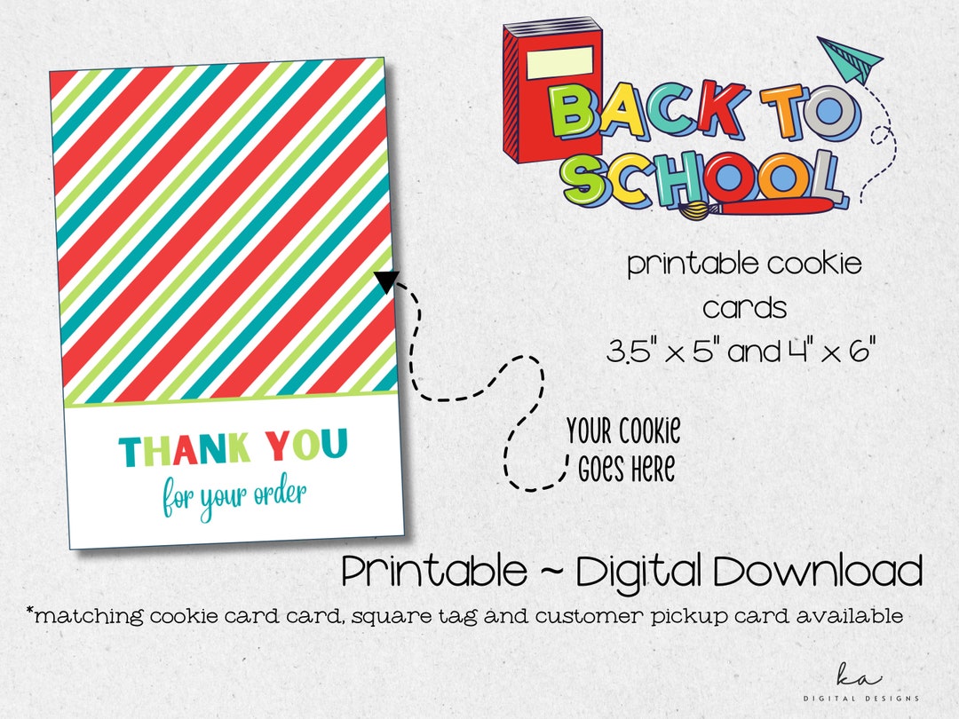 PRINTABLE back to School Thank You for Your Order Cookie Card, First ...