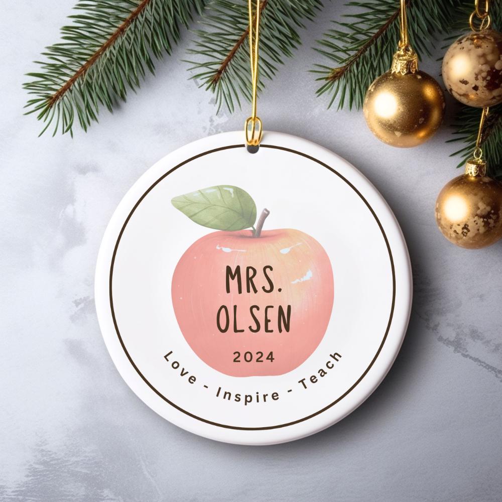 Custom Apple Teacher Ornament, Cute Personalized Teacher Gift, First ...