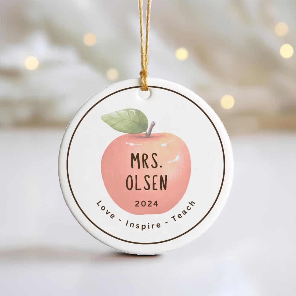 Custom Apple Teacher Ornament, Cute Personalized Teacher Gift, First ...