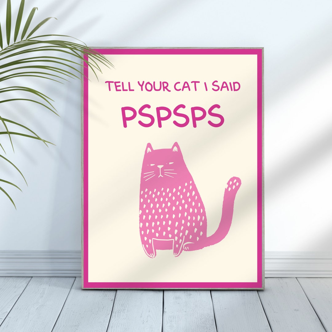 Funny Pink Cat Downloadable Wall Art Decor, Fun Preppy Pink Cat Poster ...