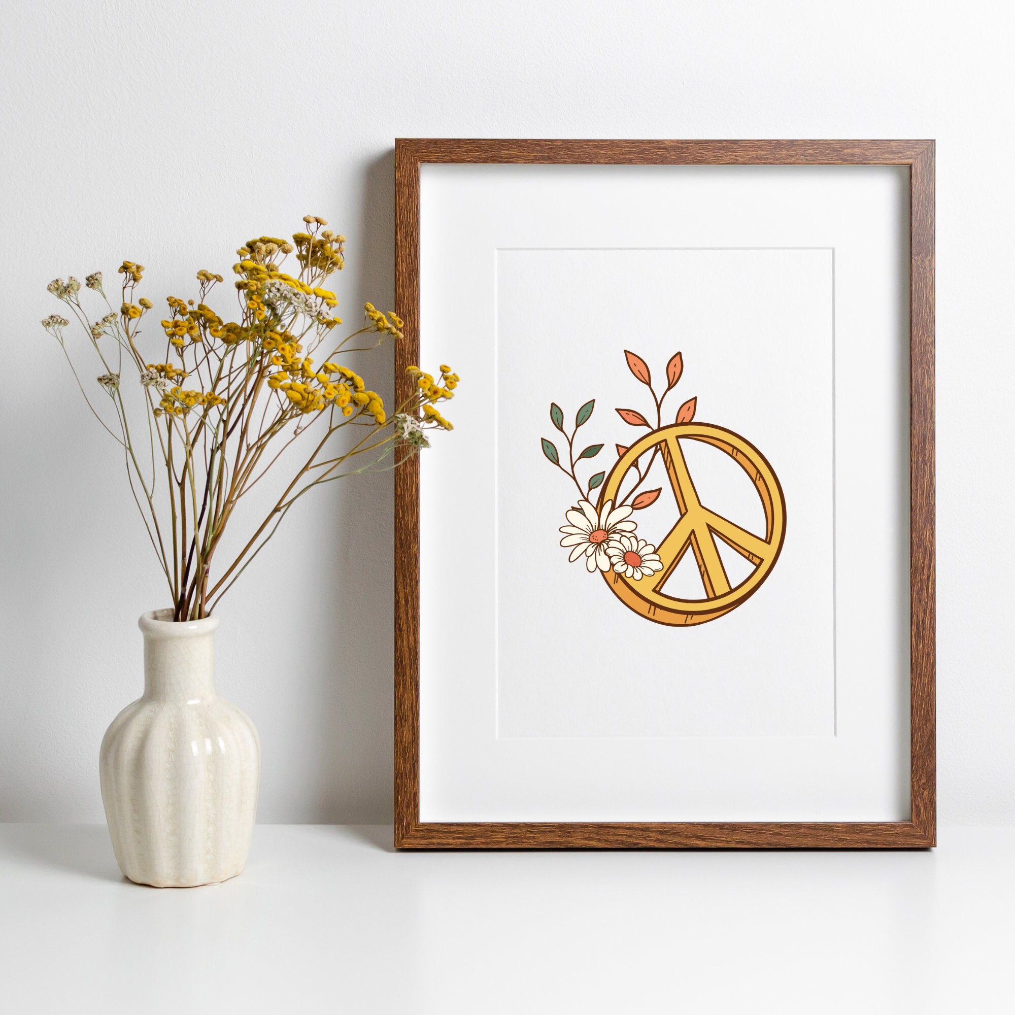 Peace Sign Print, Retro Peace Sign Wall Art, 70s Decor, Retro Flower ...