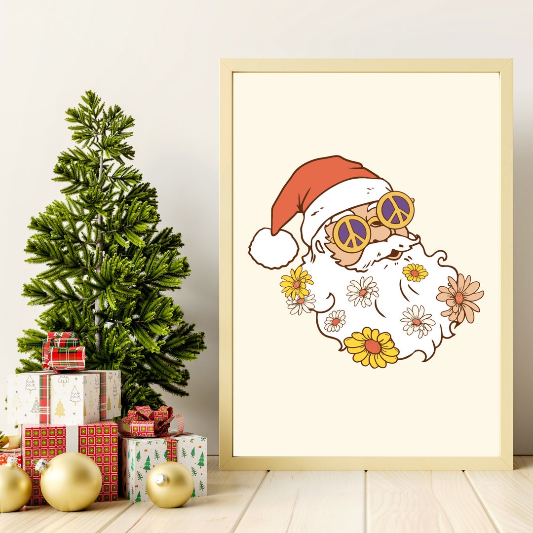 Hippie Santa Print, Retro Hippie Santa Print, Retro Santa Instant ...