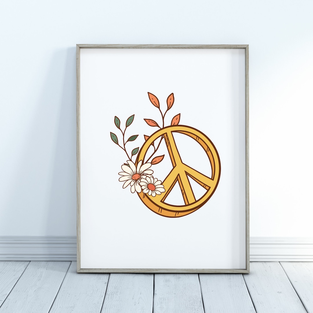 Peace Sign Print, Retro Peace Sign Wall Art, 70s Decor, Retro Flower ...